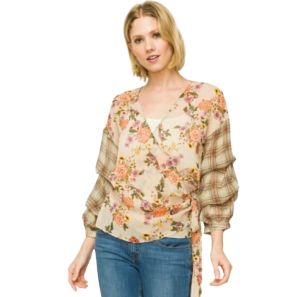 Mystree | Tops | Boho Mystree Floralplaid Wrap Top Nwt | Poshmark